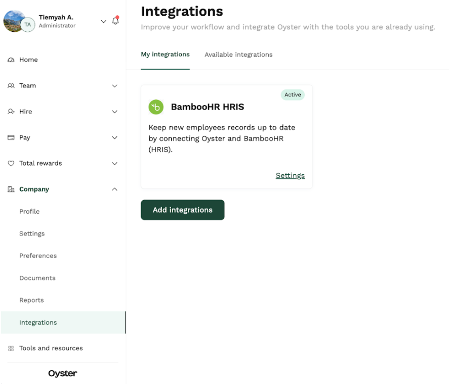 BambooHR (HRIS) | Activating time off integration – Oyster Help Center