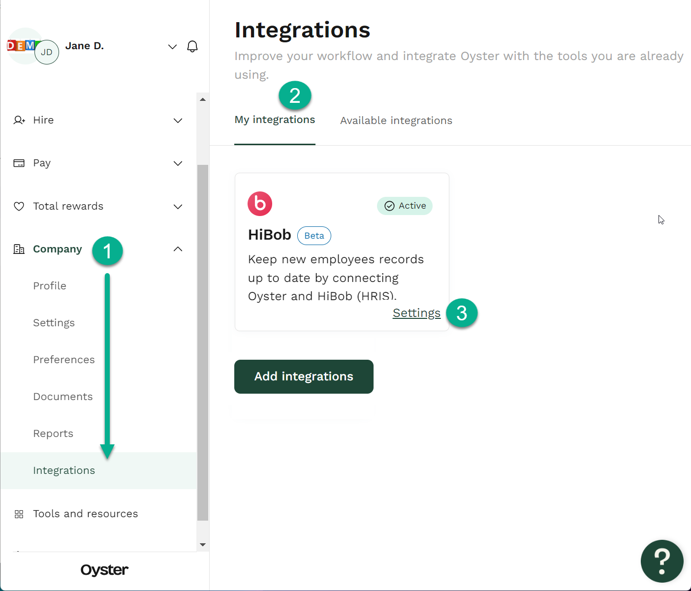 HiBob | Activating time off integration – Oyster Help Center