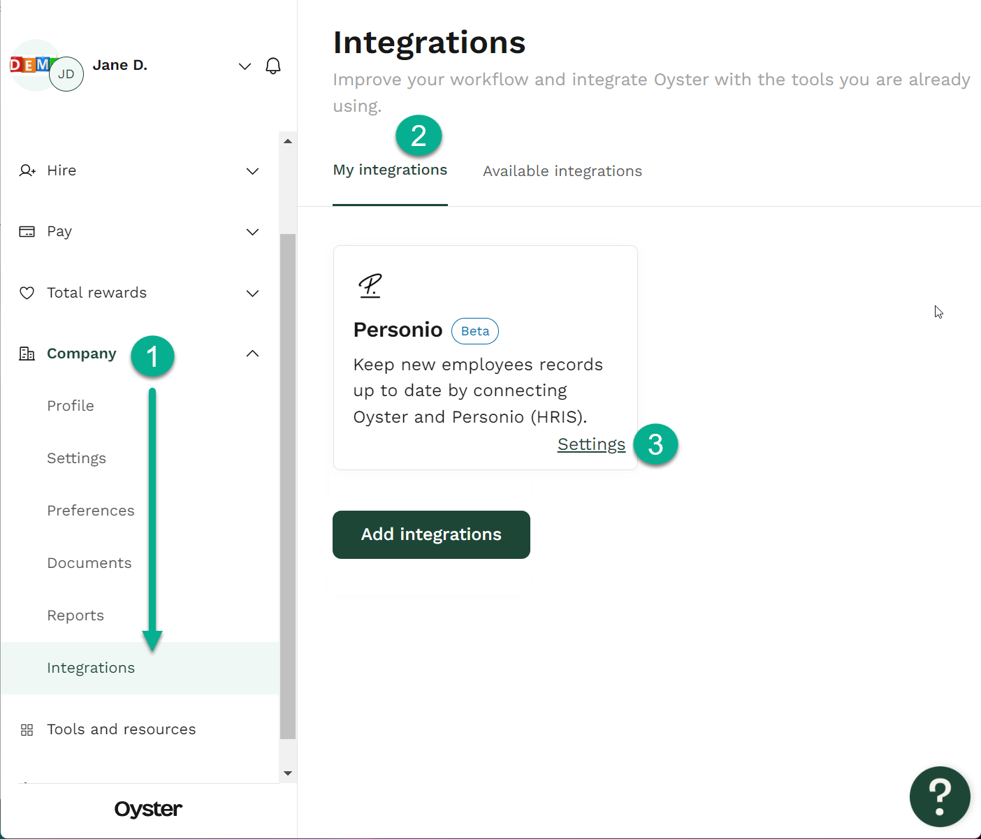 Personio | Activating time off integration – Oyster Help Center