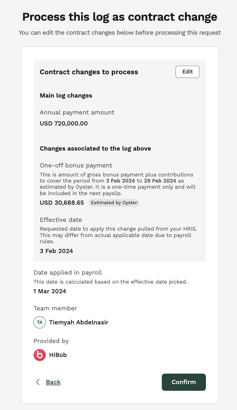 HiBob | Syncing contract changes – Oyster Help Center