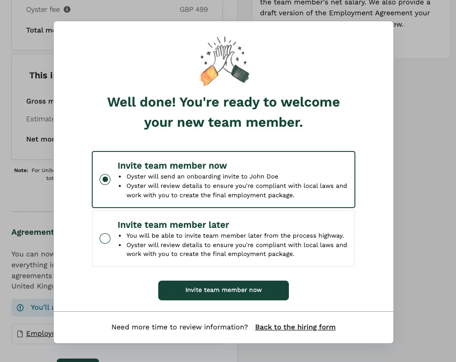 Submitting a new hire request – Oyster Help Center