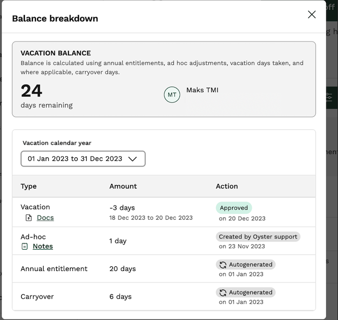 Where can I see my Team Members’ vacation balances? – Oyster Help Center