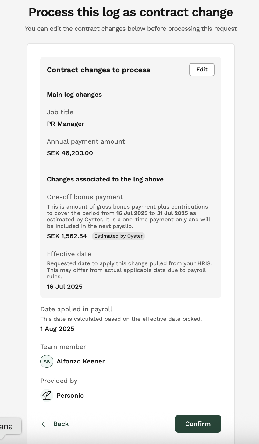 Personio | Syncing contract changes – Oyster Help Center