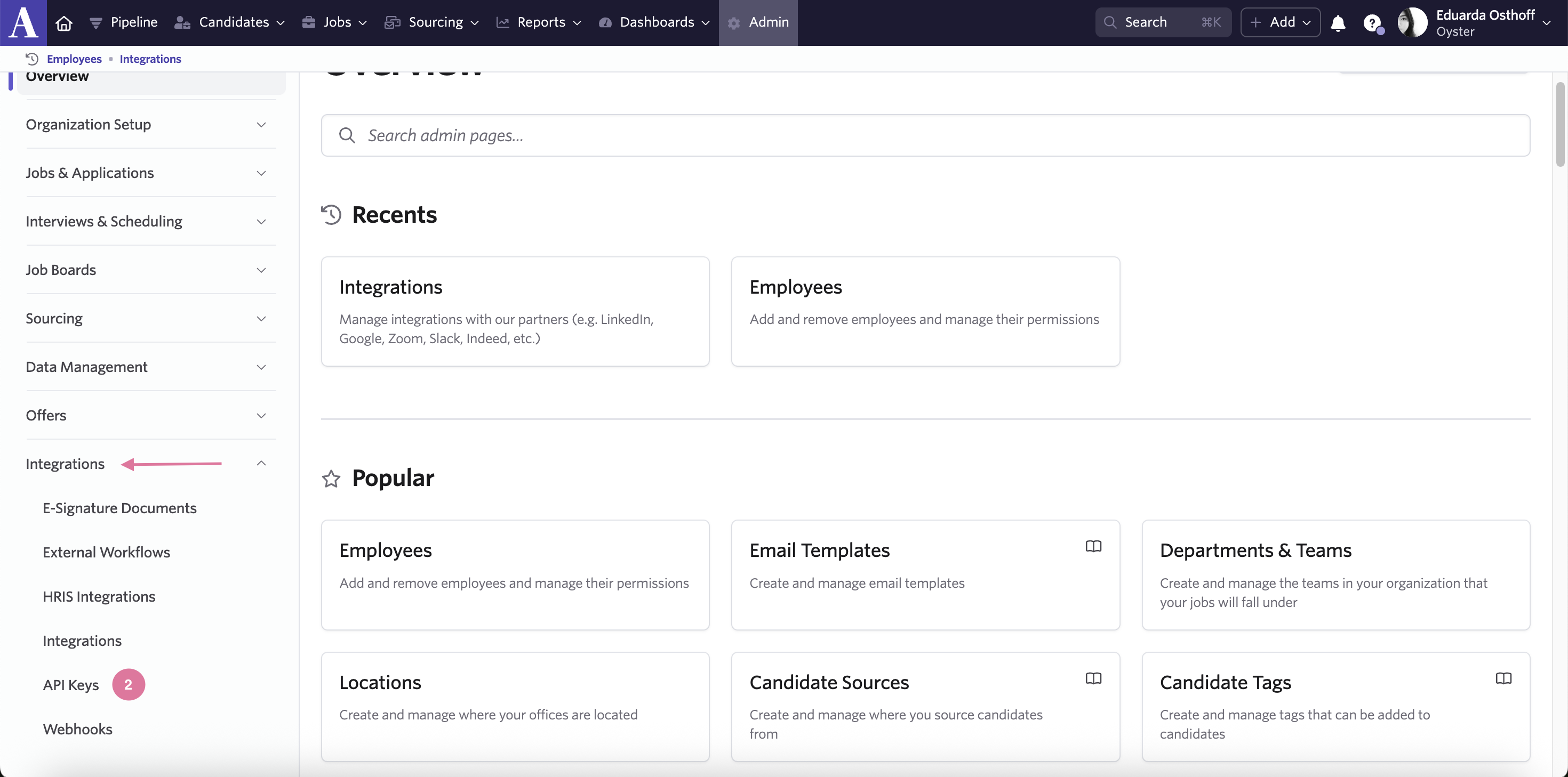 Ashby | API Key Authentication – Oyster Help Center