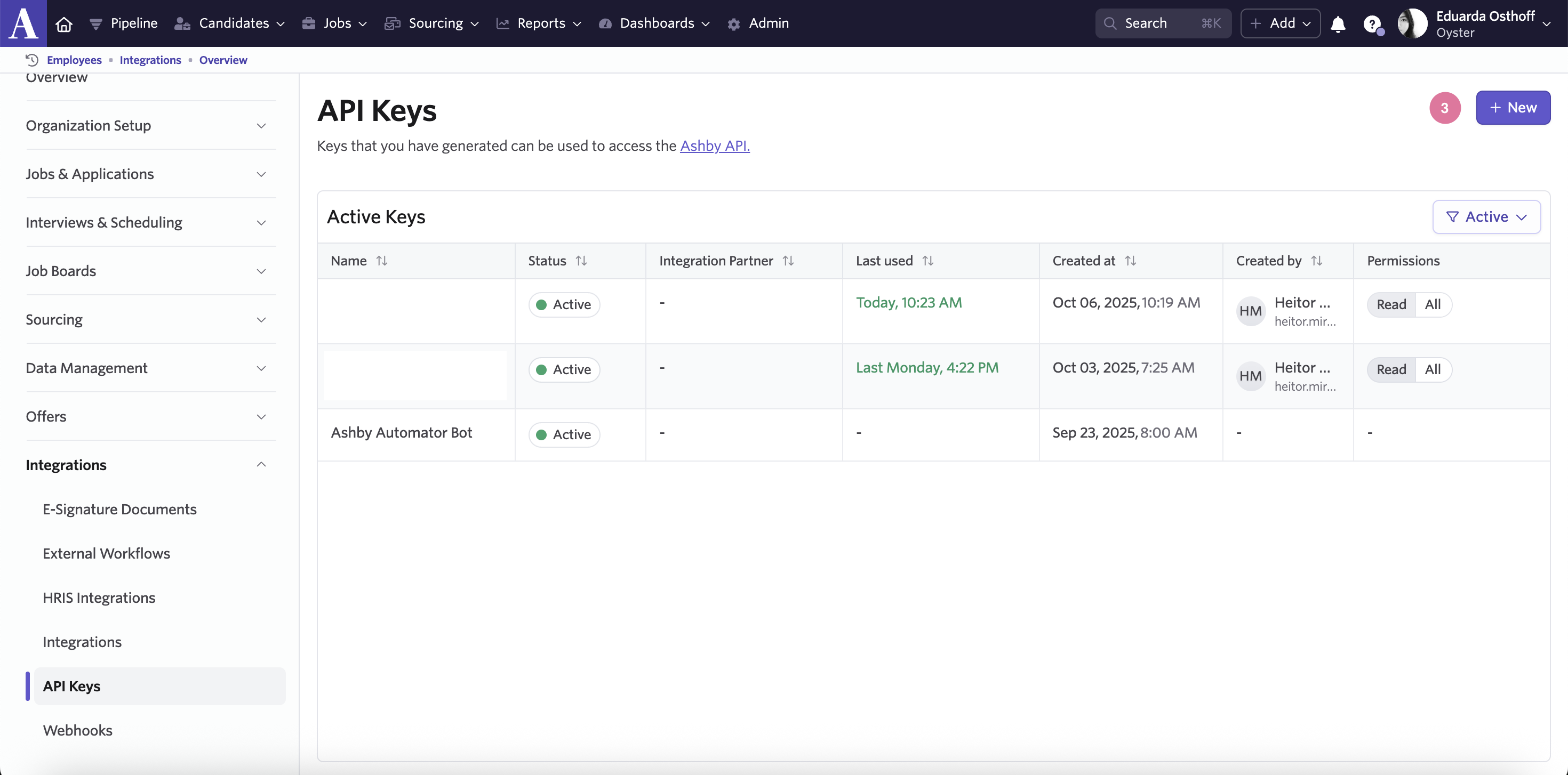 Ashby | API Key Authentication – Oyster Help Center
