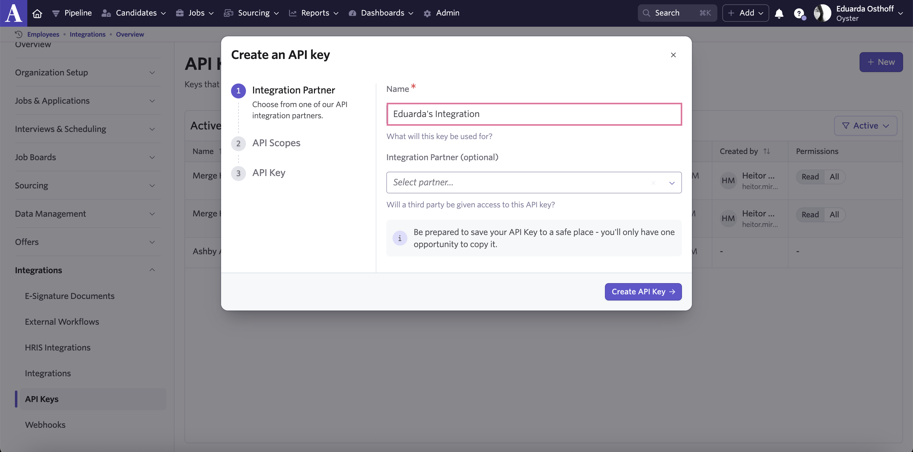 Ashby | API Key Authentication – Oyster Help Center