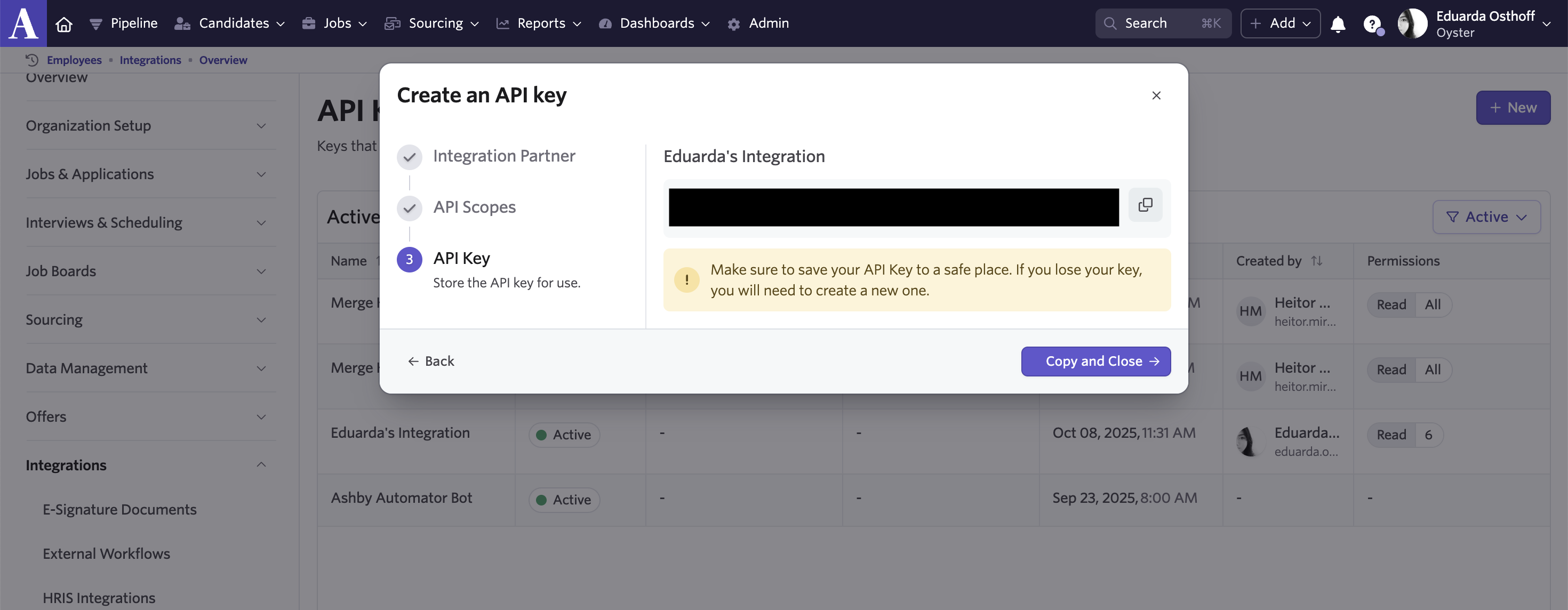 Ashby | API Key Authentication – Oyster Help Center